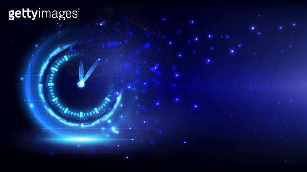 Futuristic Sci-Fi glowing HUD time fading. Abstract time machine and ...