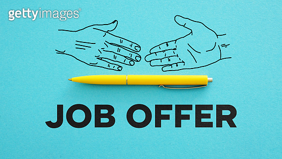 Job offer is shown using the text and picture of handshake 이미지 ...