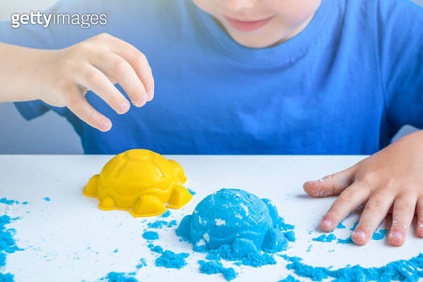 Kids creativity. Kinetic sand games for child development at home. Sand ...