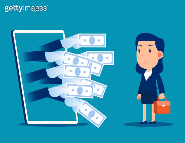 Countless hands stretched out inside the phone. Business vector ...