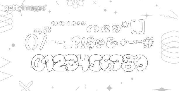 Bubble font. Inflated shape numbers and punctuation set. Graffiti style ...