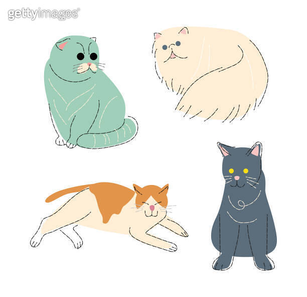 Cat breeds Set 3 . Flat shape and pencil line drawing design . Vector ...