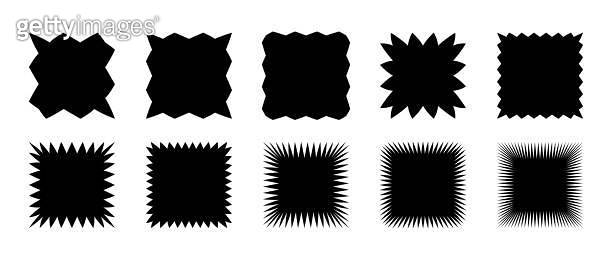 Zig zag edge squared shape collection. Jagged square elements set ...