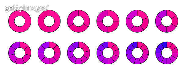 Donut chart segments collection. Pink purple shades wheel diagrams set ...
