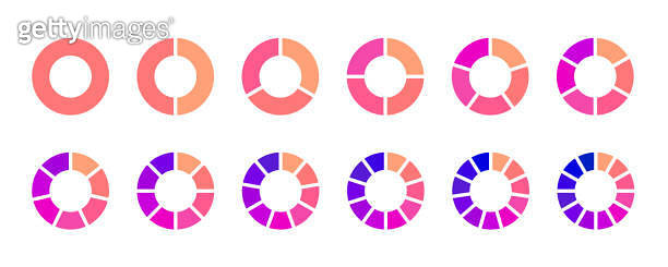 Donut chart segments collection. Pink orange purple shades wheel ...