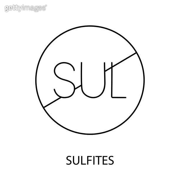 This concise line vector icon warns of sulfite allergens with a crossed ...