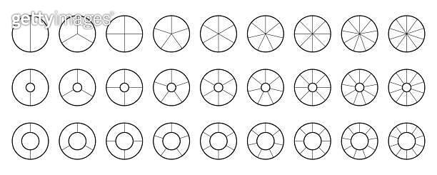 Donut and pie chart collection. Wheel diagrams segments set. Outline ...