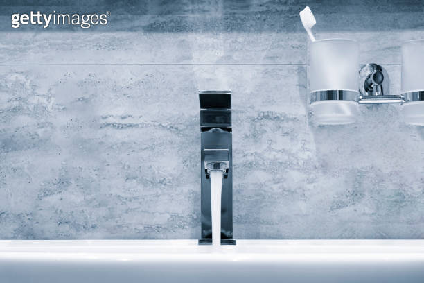 Interior bathroom, Faucet and water drop close up. Bathroom interior ...