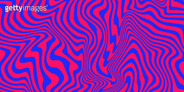 Retro groovy background. Wavy vintage psychedelic wallpaper. Blue red ...