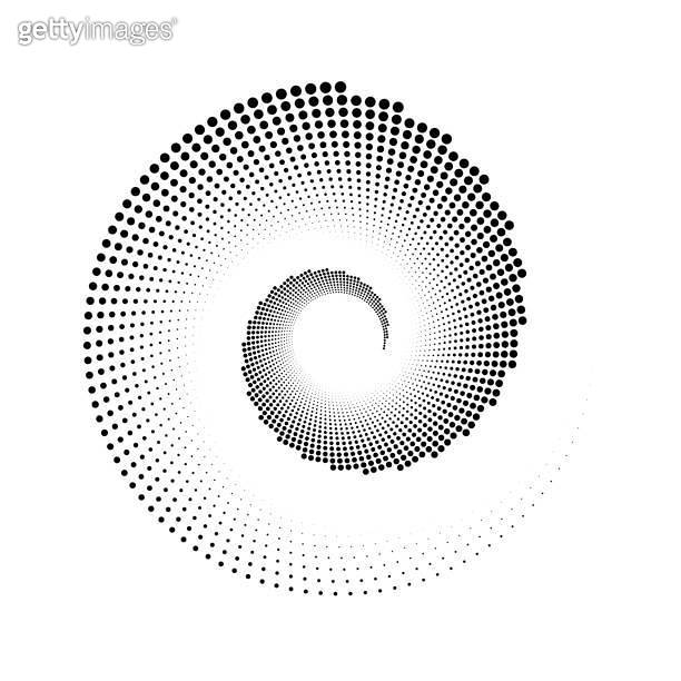 Dotted spiral lines element. Radial spinning halftone form. Circle ...