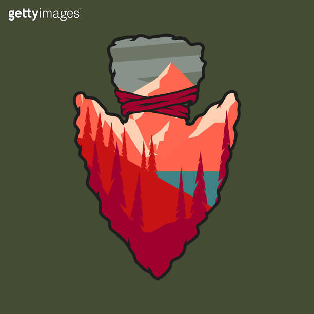 Arrowhead with mountain landscape. Design element for poster, card ...