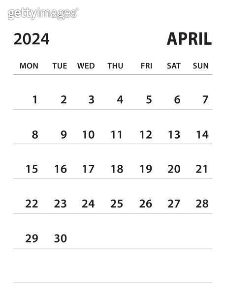 April 2024-Calendar 2024 template vector on white background, week ...