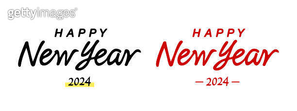 Happy New Year handwritten text. 2024 new year line drawing text ...