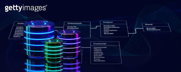 Multiple databases are placed on Relational database tables. Concept of ...