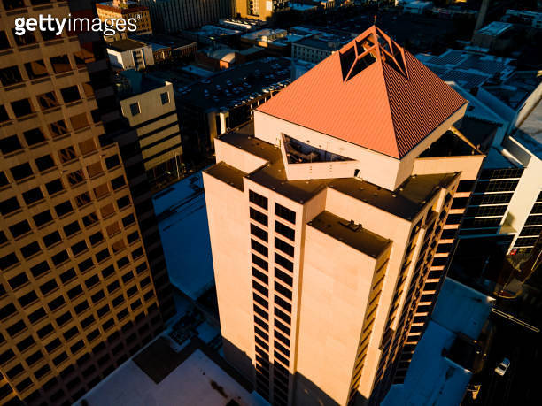 Aerial View Cityscape and Skyscrapers of Albuquerque New Mexico at Dusk ...