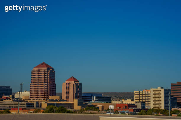 Aerial View Cityscape and Skyscrapers of Albuquerque New Mexico at Dusk ...