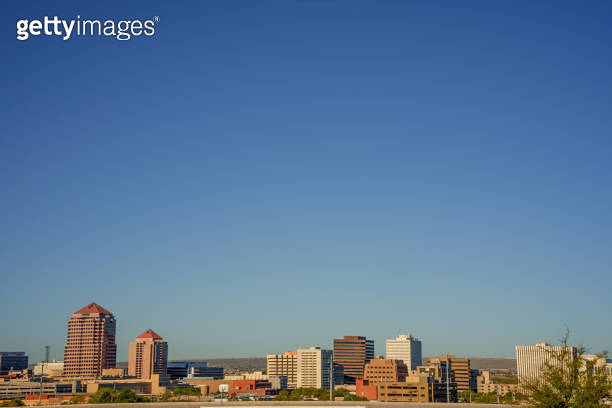 Aerial View Cityscape and Skyscrapers of Albuquerque New Mexico at Dusk ...