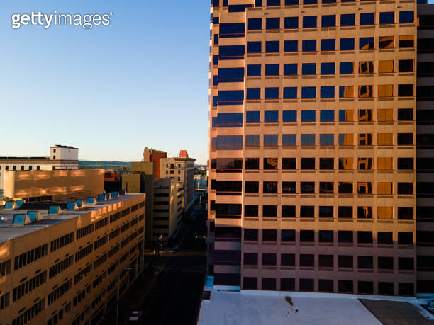 Aerial View Cityscape and Skyscrapers of Albuquerque New Mexico at Dusk ...