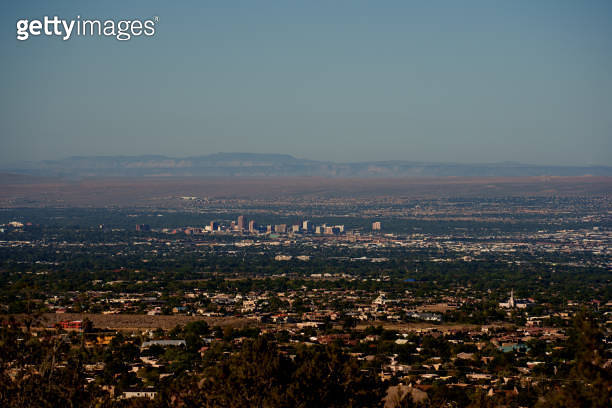 Aerial View Cityscape and Skyscrapers of Albuquerque New Mexico at Dusk ...