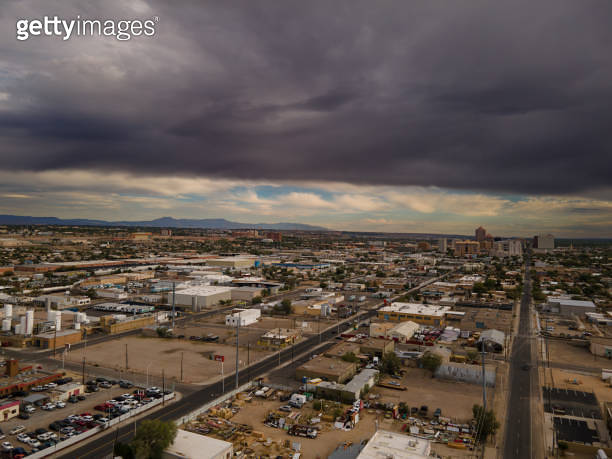 Aerial View Cityscape and Skyscrapers of Albuquerque New Mexico at Dusk ...