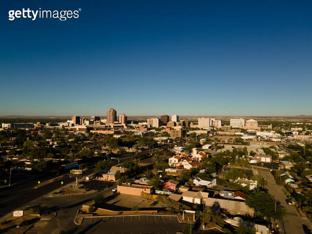 Aerial View Cityscape and Skyscrapers of Albuquerque New Mexico at Dusk ...