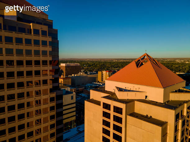 Aerial View Cityscape and Skyscrapers of Albuquerque New Mexico at Dusk ...