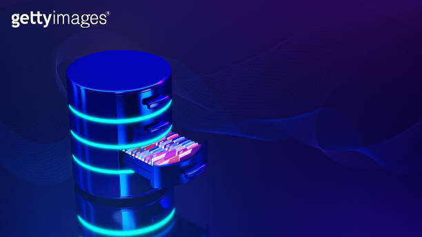 Database storage on blue background. Concept of Database server, Data ...