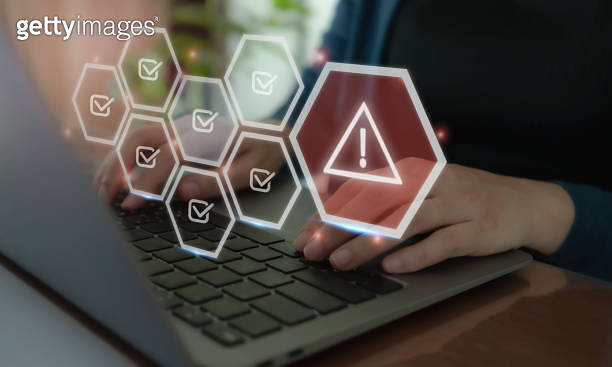 Problem and error warning concept. Working on computer laptop with ...