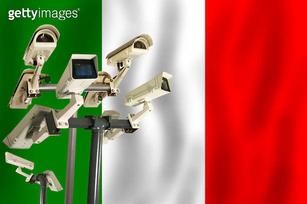 Italian CCTV camera on the flag of Italia Surveillance, security ...