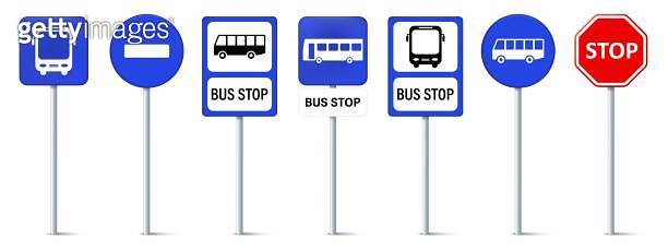 Set of bus stop signs. Bus stop road sign. Traffic bus stop symbol. 이미지 ...
