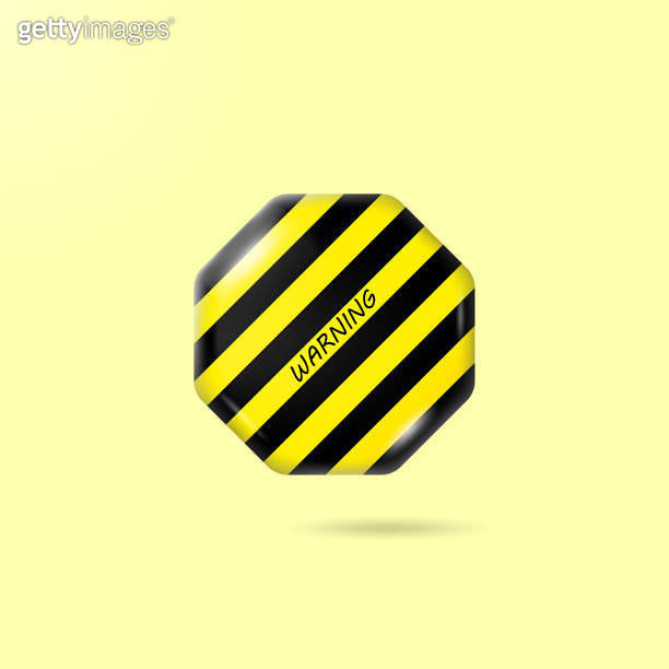 Black and yellow line striped in octagon icon. Hazard warning sign ...