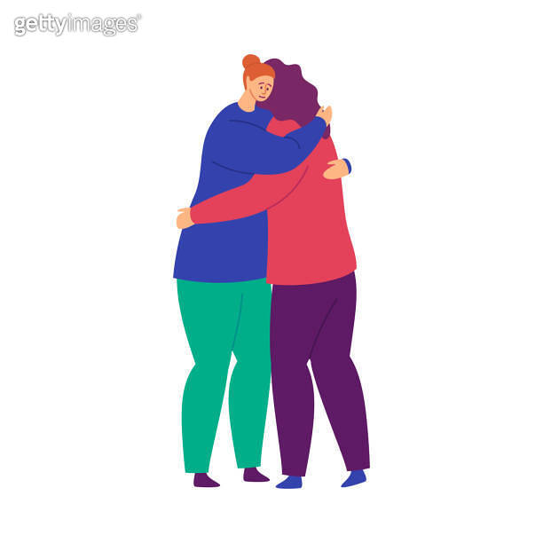 Cartoon Color Characters People Comforting Each Other Concept. Vector ...