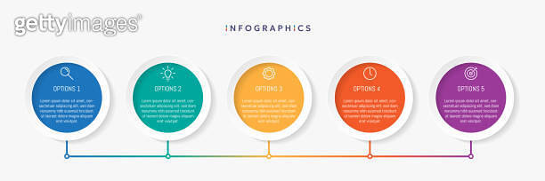 Paper infographic template with 5 circle options for presentation and data visualization ...