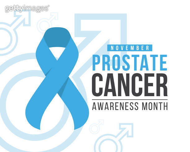 Prostate cancer awareness month - Text and Blue ribbon awareness sign ...