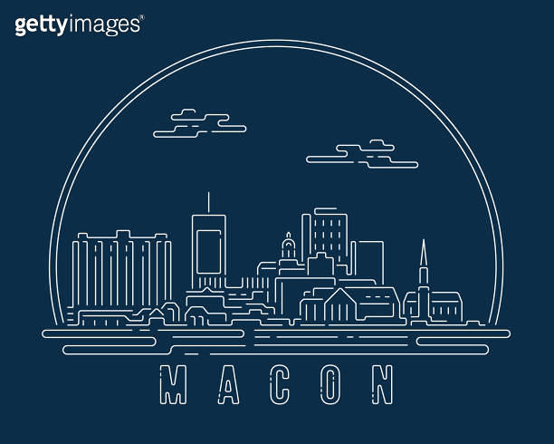 Macon, Georgia - Cityscape with white abstract line corner curve modern ...