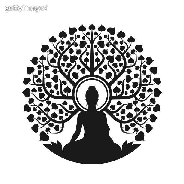 Black Buddha Meditation with radiate glow sit under bodhi tree with ...