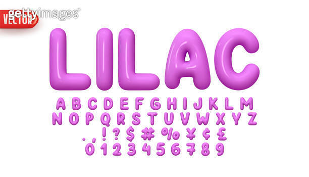 Font realistic 3d design, lilac colors. Complete alphabet and numbers ...
