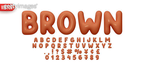 Brown Font realistic 3d design. Complete alphabet and numbers from 0 to ...