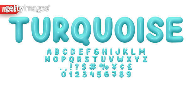 Font realistic 3d design, turquoise colors. Complete alphabet and ...
