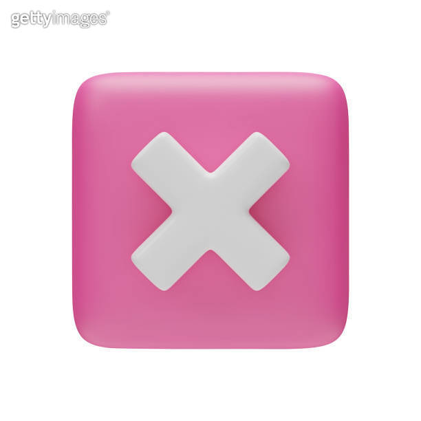 Multiplication sign on pink square button, 3d mathematical symbo ...