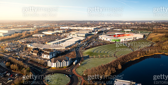 Aerial view of the Lakeside Village Shopping Outlet and Doncaster ...