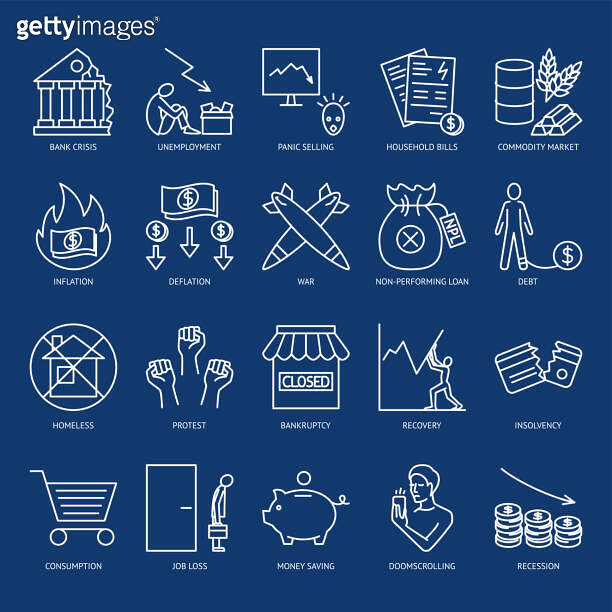 Economic crisis icon set in line style (1474341334) 일러스트, 무료 일러스트, 아이콘 ...