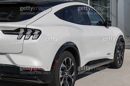 Ford Mustang Mach-E SUV display. The Mustang Mach-E is Ford's first all ...