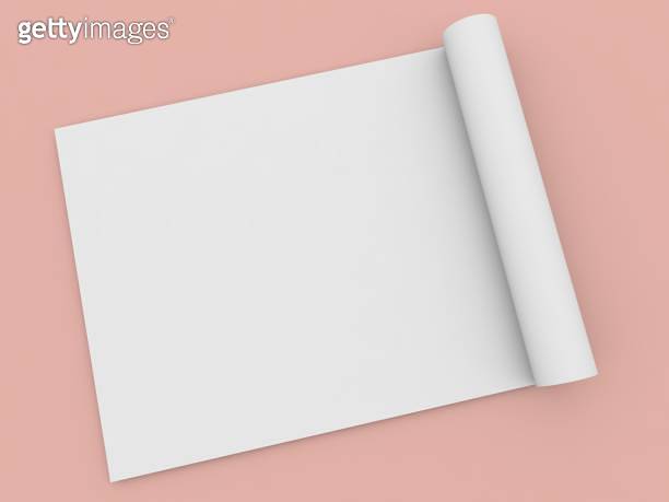 Rolled up roll of white paper A4 size on a orange background ...