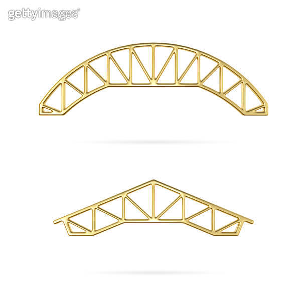 Gold metal truss icon. Roof metal trusses constructions. Set of roofing ...