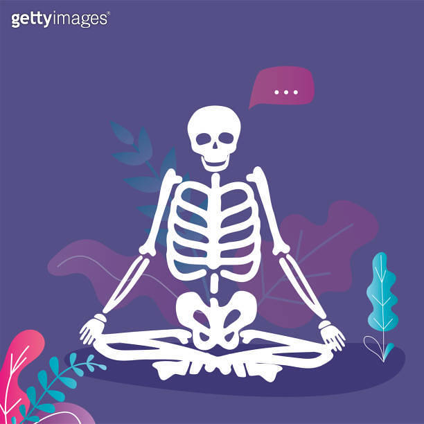 Human Skeleton in yoga lotus pose. meditating skeleton. Comic ...