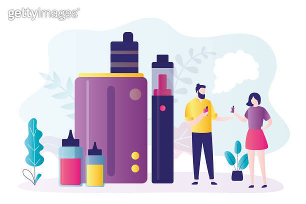 Vape zone, cartoon people with vapor devices. Vape smoking area, young ...