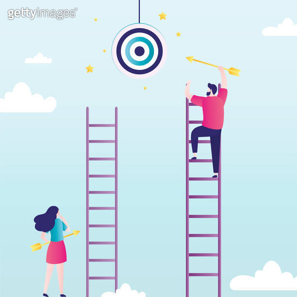 Business competition, equal opportunities. Confident businessman on top ...