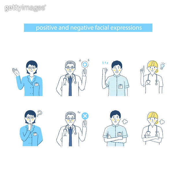 Negative and positive facial expressions of four male and female ...