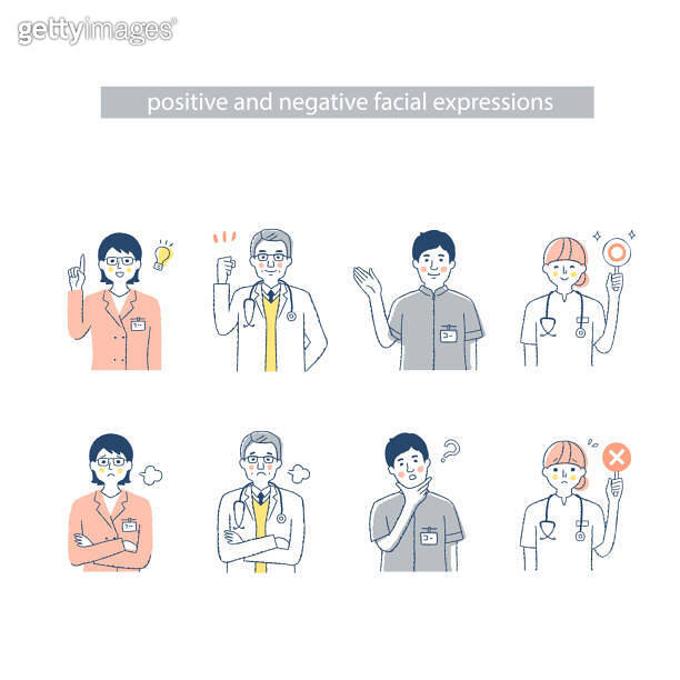 Negative and positive facial expressions of four male and female ...